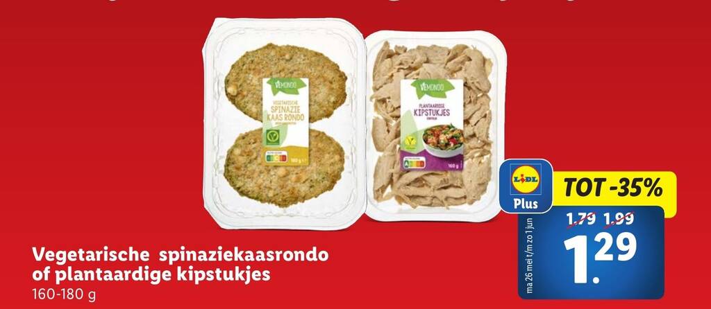 Vegetarische spinaziekaasrondo of plantaardige kipstukjes 160 - 180 g ...