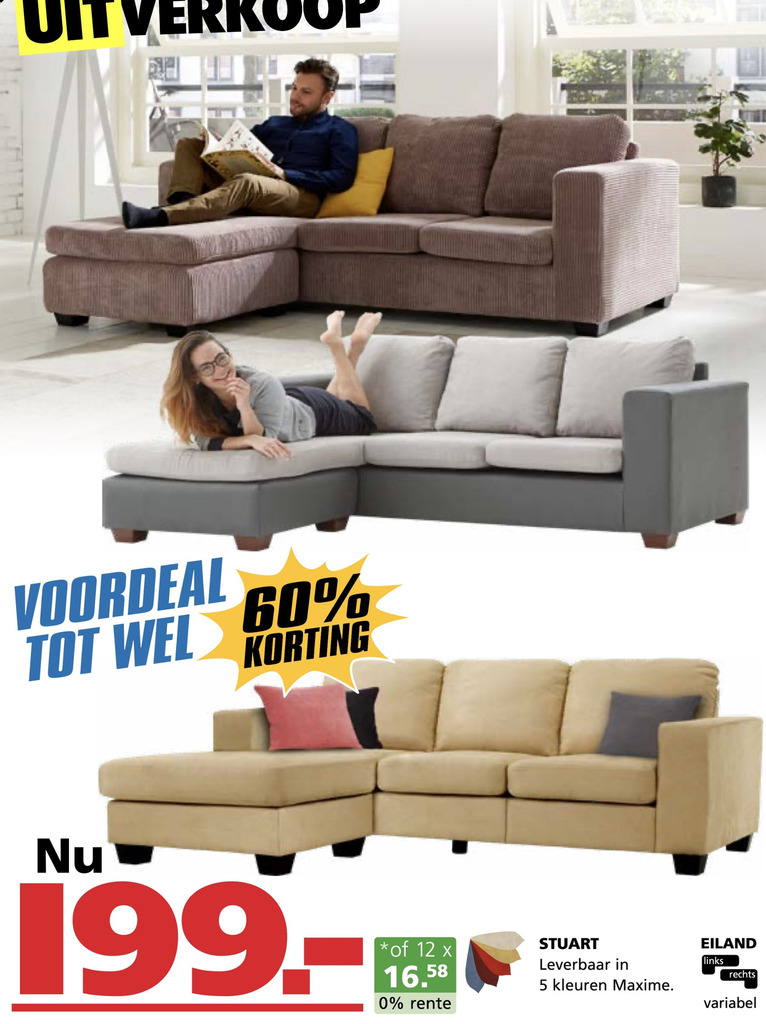 STUART Leverbaar in 5 kleuren Maxime. aanbieding bij Seats and Sofas