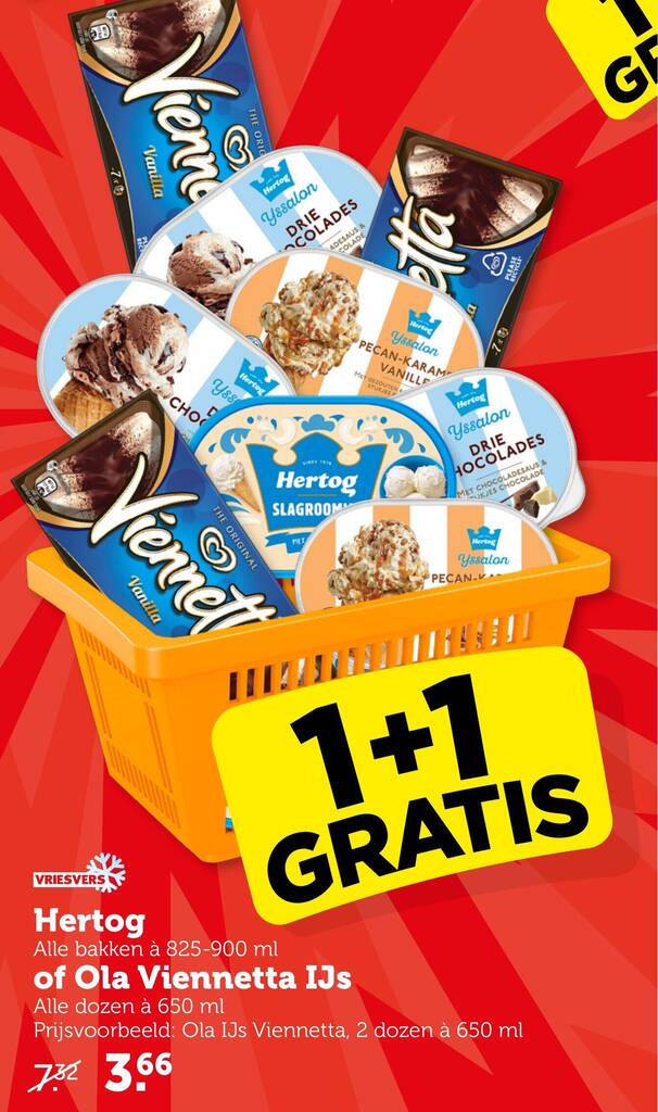 Hertog of Ola Viennetta IJs 650 - 900 ml 1+1 GRATIS aanbieding bij ...