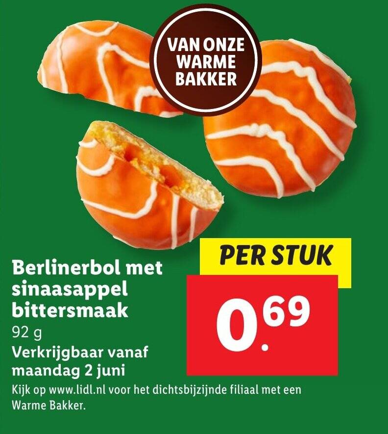 Berlinerbol met sinaasappel bittersmaak 92 g aanbieding bij Lidl