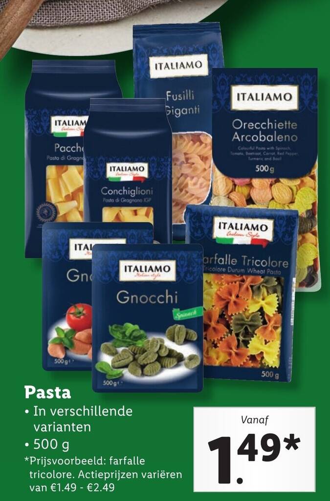 Pasta 500 g aanbieding bij Lidl € 1,49