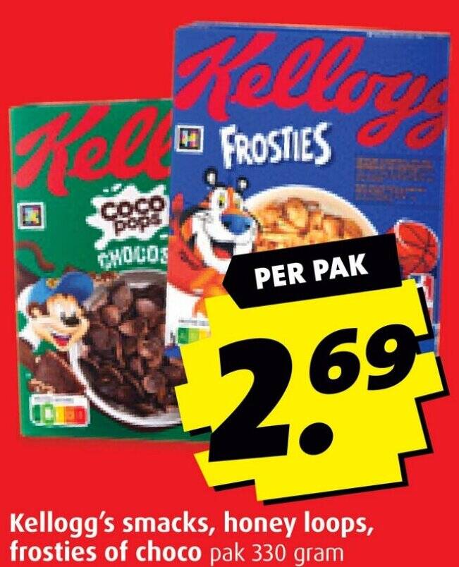 Kellogg's smacks, honey loops, frosties of choco 330 g aanbieding bij Boni