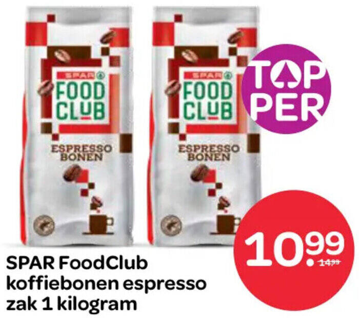 SPAR Food Club koffiebonen espresso 1 kg aanbieding bij Spar