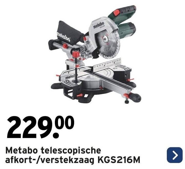 Metabo telescopische afkort / verstekzaag KGS216M aanbieding bij GAMMA