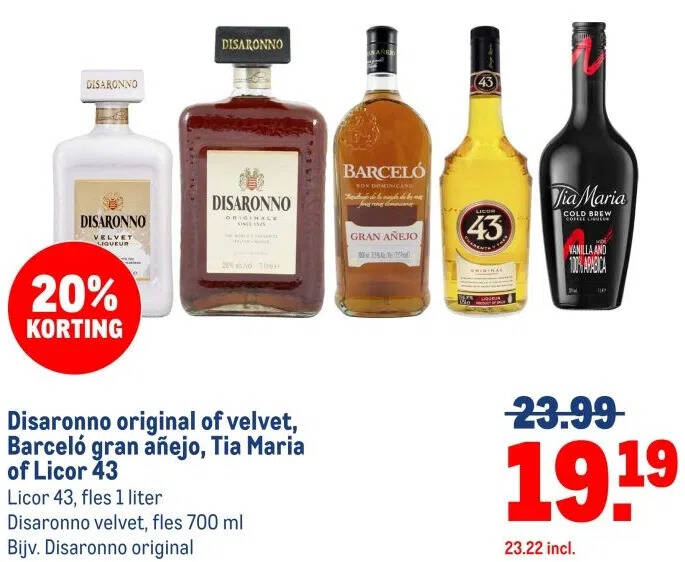 Disaronno original of velvet, Barceló gran añejo, Tia Maria of Licor 43 ...