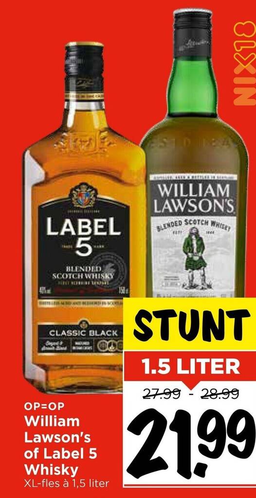 William Lawson's of Label 5 Whisky 1,5 l aanbieding bij Vomar ...