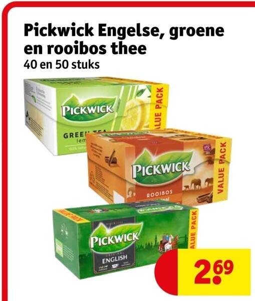 Pickwick Engelse, groene en rooibos thee aanbieding bij Kruidvat