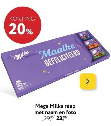 Mega Milka reep met naam en foto aanbieding bij Primera