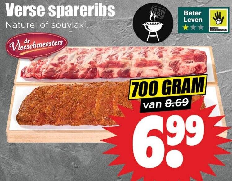 Verse spareribs 700 g aanbieding bij Dirk
