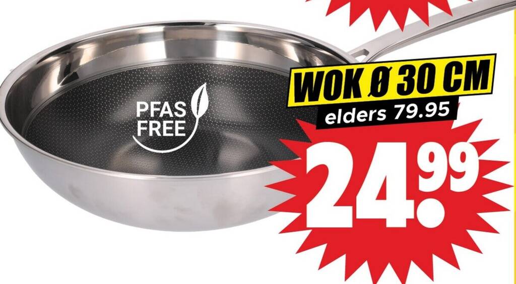 Hexa Kitchen Fun koekenpan of wok Ø30 cm aanbieding bij Dirk