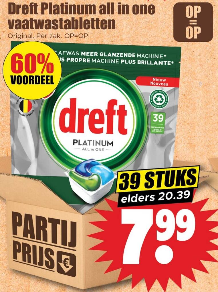 Dreft Platinum all in one vaatwastabletten aanbieding bij Dirk