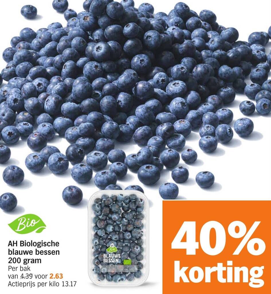 AH Biologische blauwe bessen 200 g aanbieding bij Albert Heijn