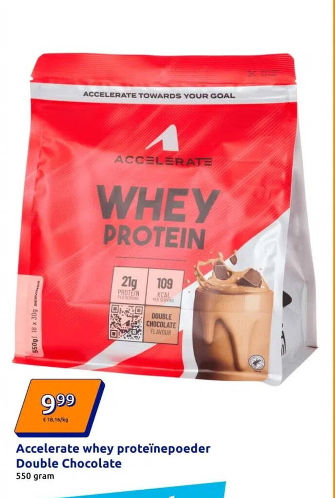 Accelerate whey proteïnepoeder Double Chocolate 550 g aanbieding bij Action