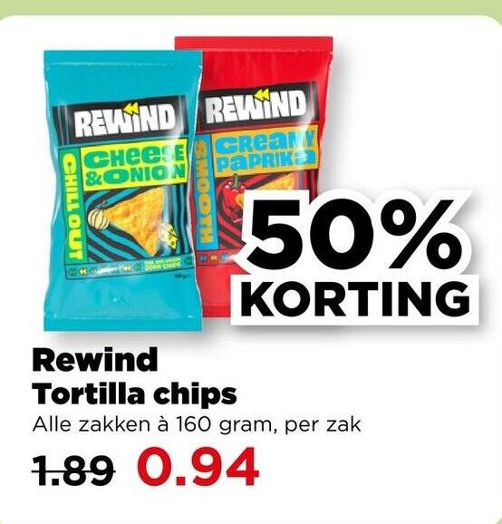 Rewind Tortilla chips 160 g aanbieding bij PLUS