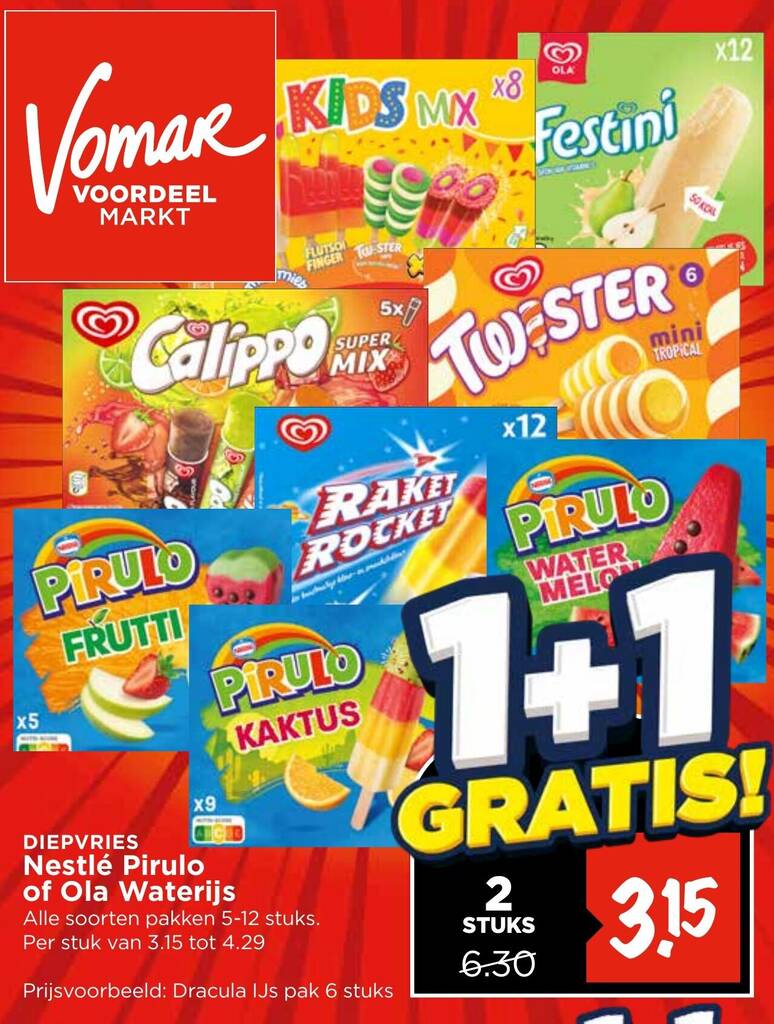 Diepvries Nestlé Pirulo of Ola Waterijs 1+1 GRATIS aanbieding bij Vomar ...