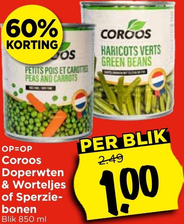 Coroos Doperwten en Wortels of Sperziebonen 850-ml aanbieding bij Vomar ...