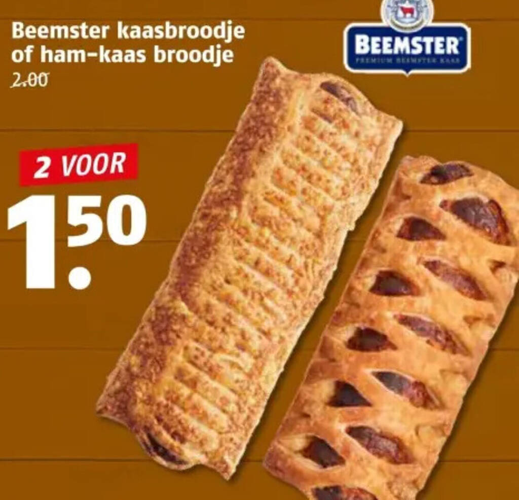 Beemster kaasbroodje of ham kaas broodje aanbieding bij Poiesz € 1,50