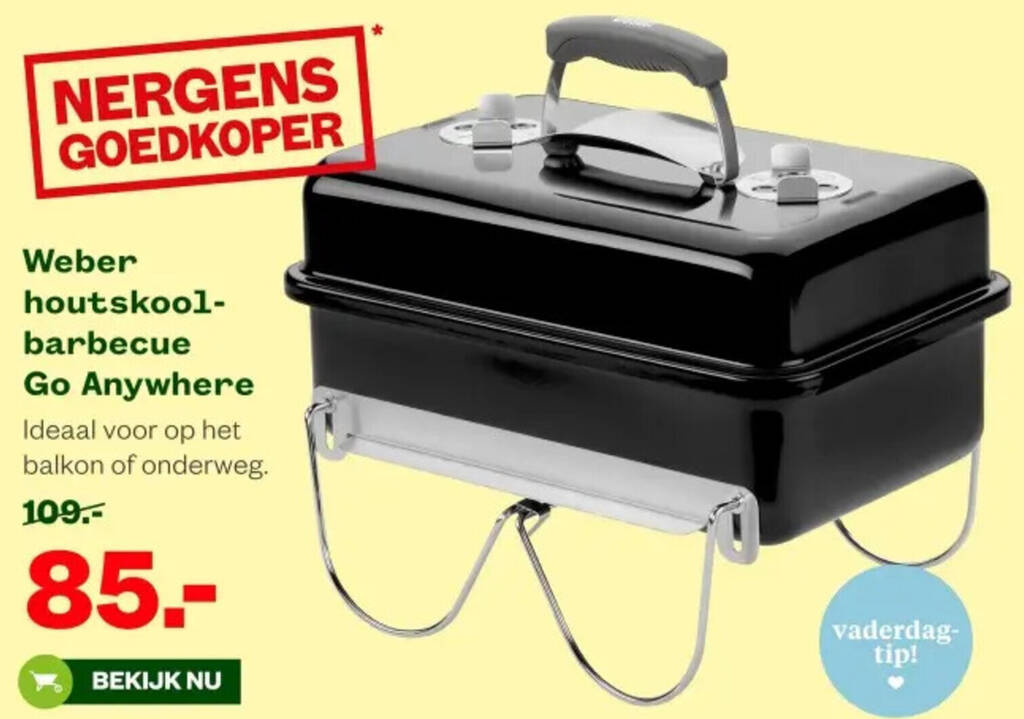 Weber houtskool barbecue Go Anywhere aanbieding bij Welkoop