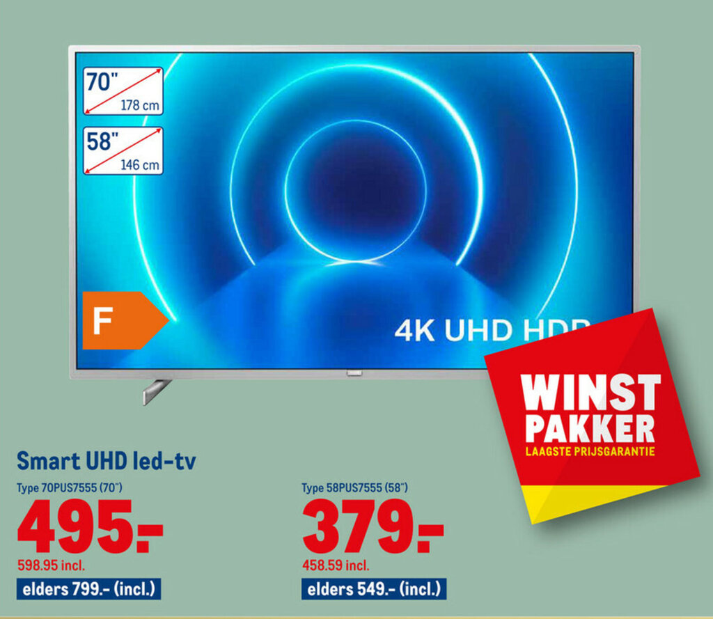 Smart UHD led-tv I 70PUS7555(70") aanbieding bij Makro