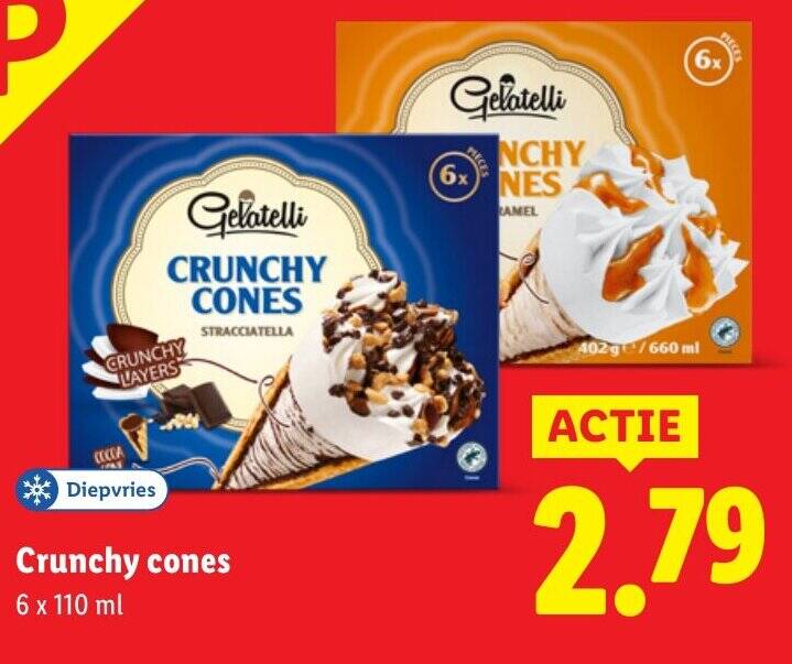 Crunchy cones 6x110 ml aanbieding bij Lidl