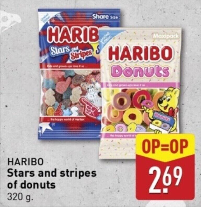 Haribo stars and stripes of donuts 320 g aanbieding bij ALDI