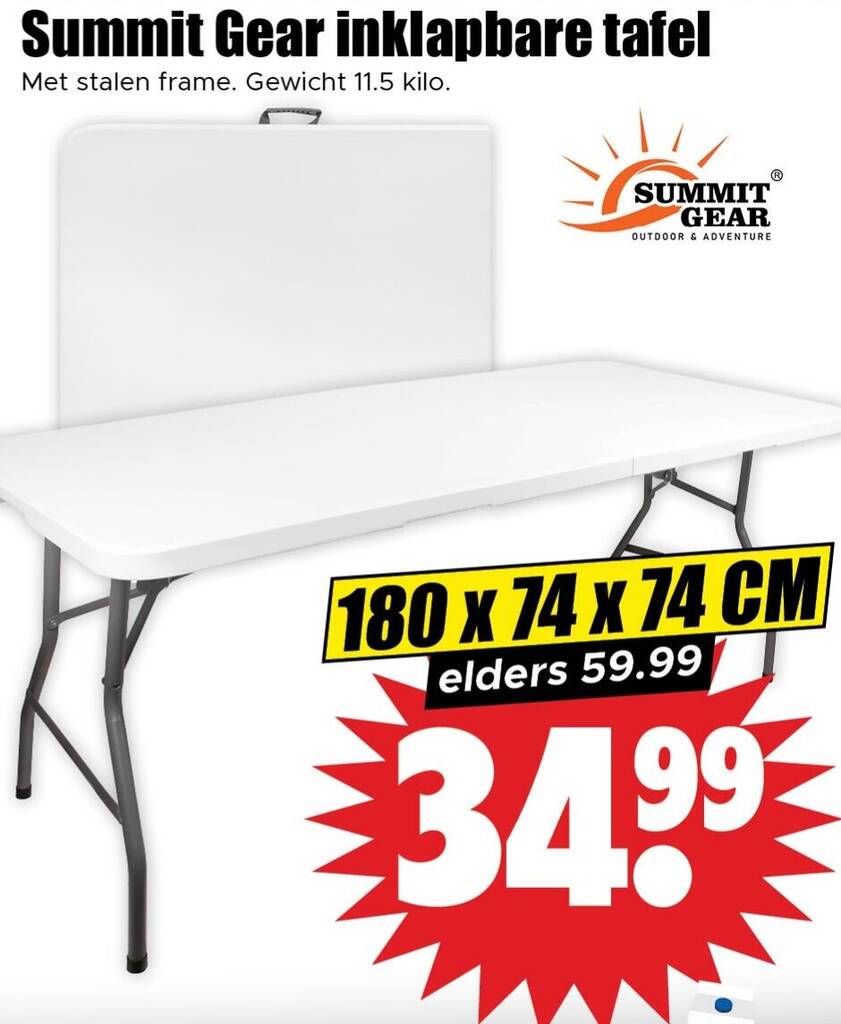 Summit Gear inklapbare tafel 180 x 74 x 74 cm aanbieding bij Dirk