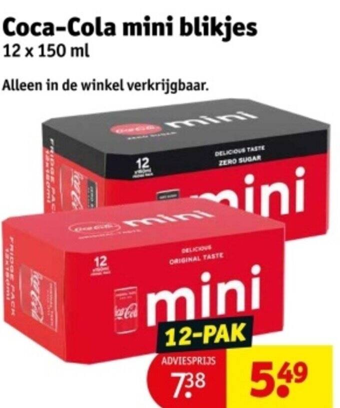 Coca-Cola mini blikjes 12x150 ml aanbieding bij Kruidvat