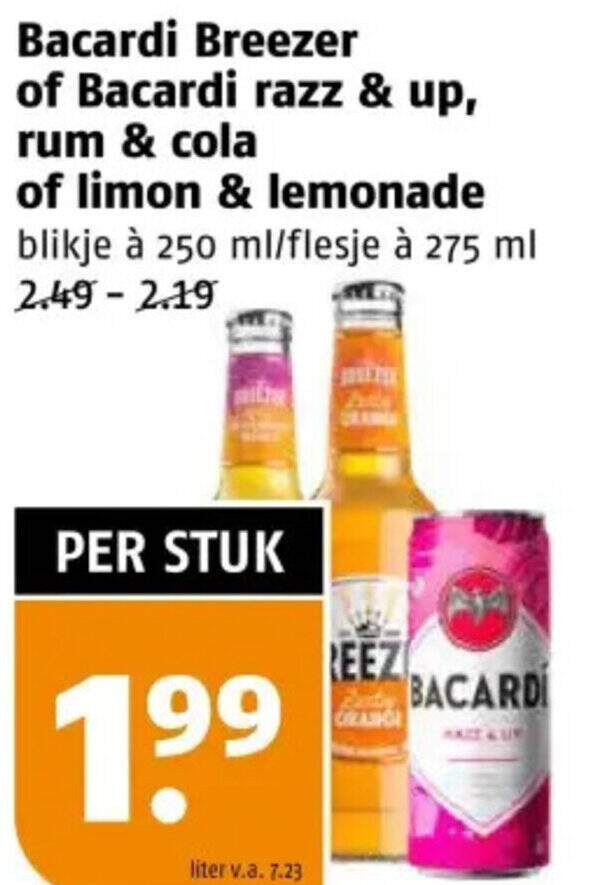 Bacardi Breezer of Bacardi razz & up, rum & cola of limon & lemonade ...