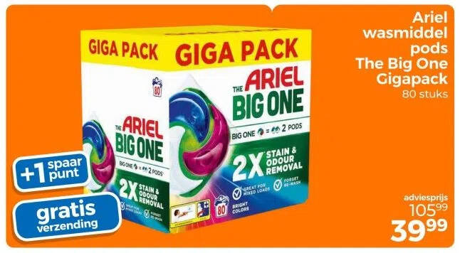 Arie! wasmiddel pods The Big One Gigapack aanbieding bij Trekpleister