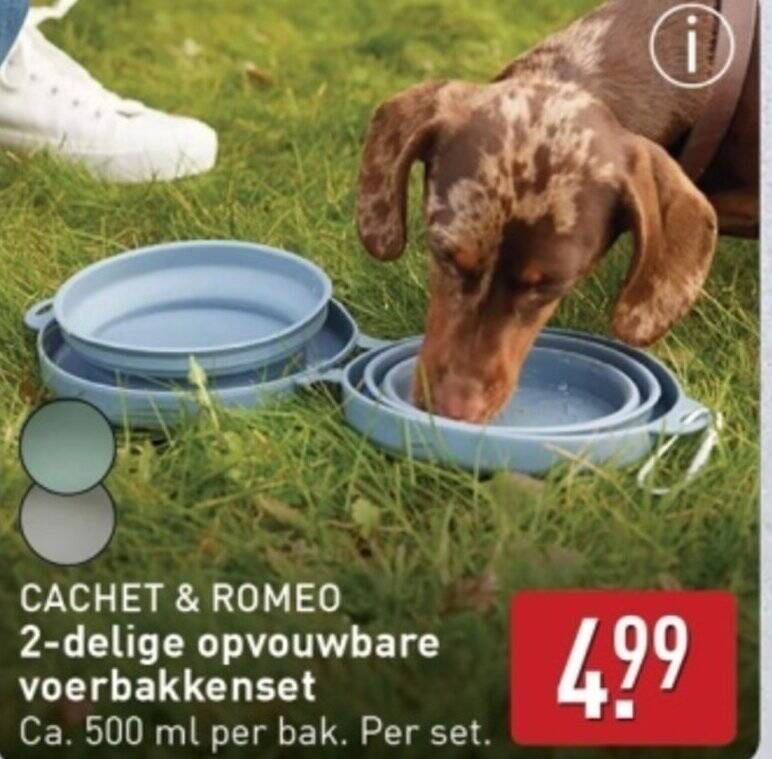 Cachet & romeo 2 delige opvouwbare voerbakkenset 500 ml aanbieding bij ALDI