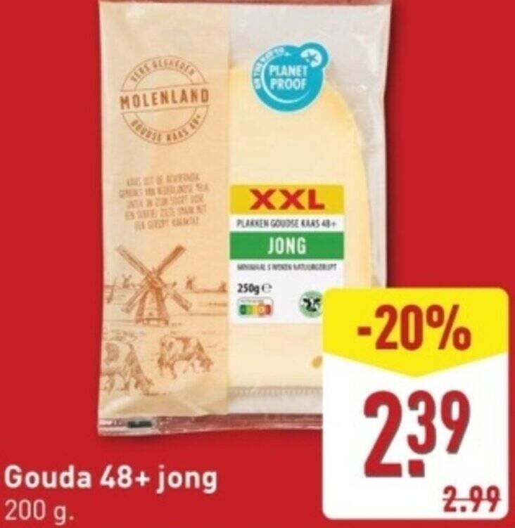 Gouda 48+ jong 200 g aanbieding bij ALDI