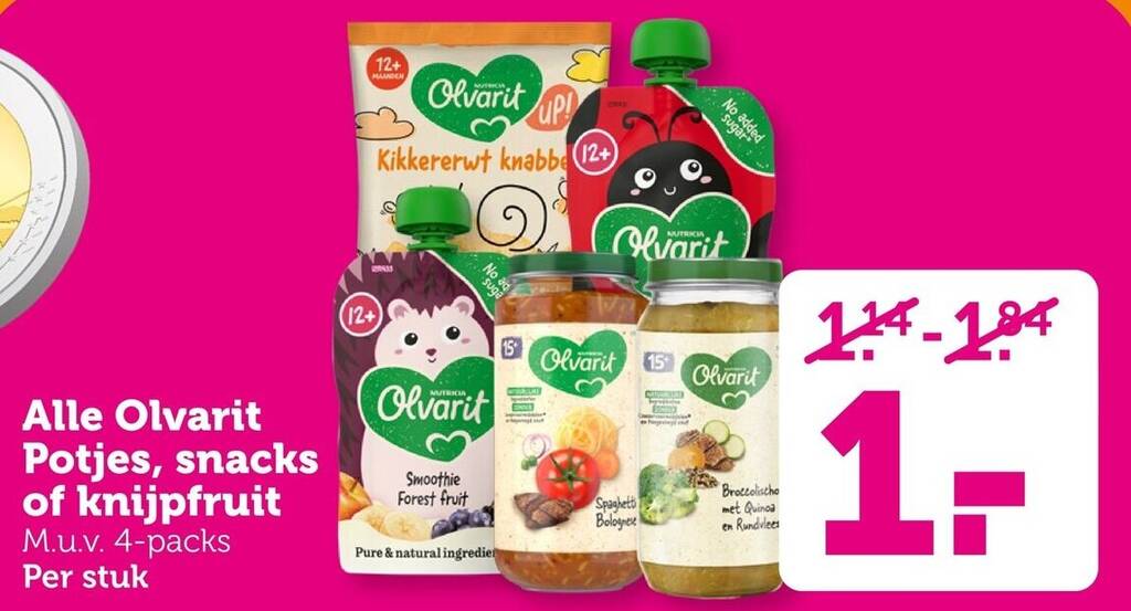 Alle Olvarit Potjes, snacks of knijpfruit aanbieding bij Coop