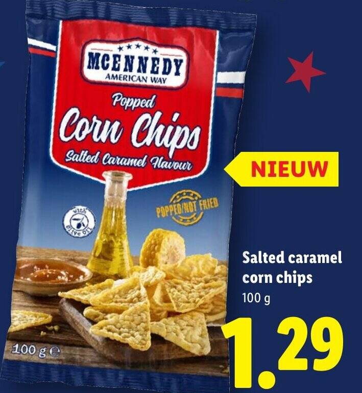Salted caramel corn chips 100 g aanbieding bij Lidl