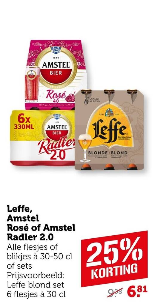 Leffe, Amstel Rosé of Amstel Radler 2.0 30-50 cl aanbieding bij Coop