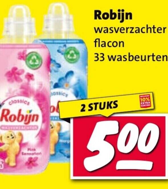 Robijn wasverzachter flacon 2 stuks aanbieding bij Nettorama € 5,00