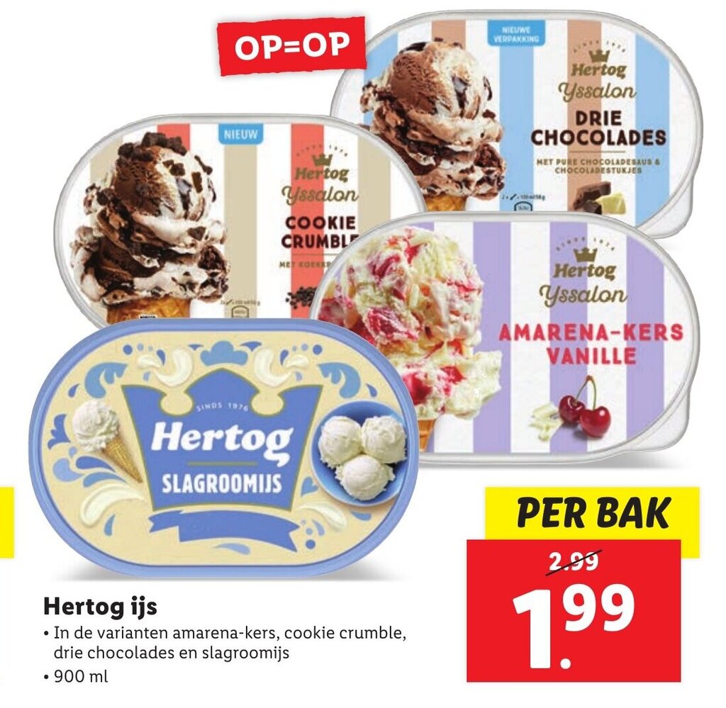 Hertog IJs 900ml aanbieding bij Lidl