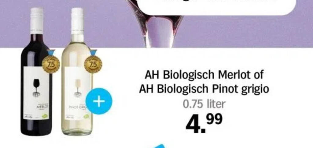 AH Biologisch Merlot of AH Biologisch Pinot grigio 0,75 l aanbieding ...