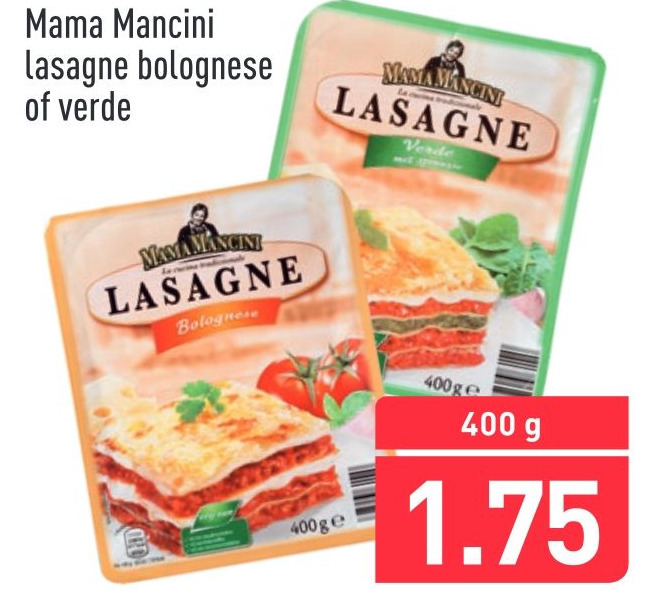 Mama Mancini lasagne bolognese of verde 400g aanbieding bij ALDI