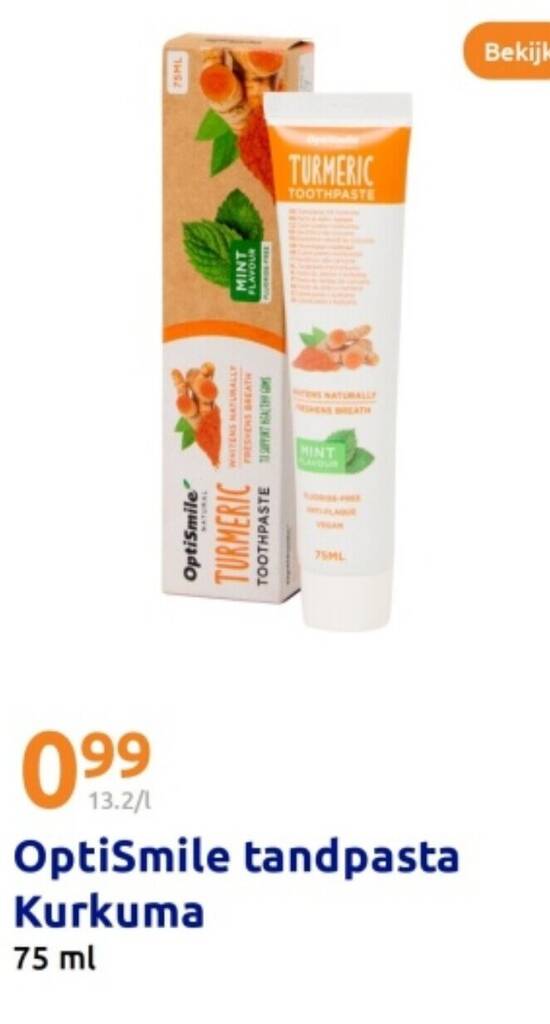 OptiSmile tandpasta Kurkuma 75 ml aanbieding bij Action