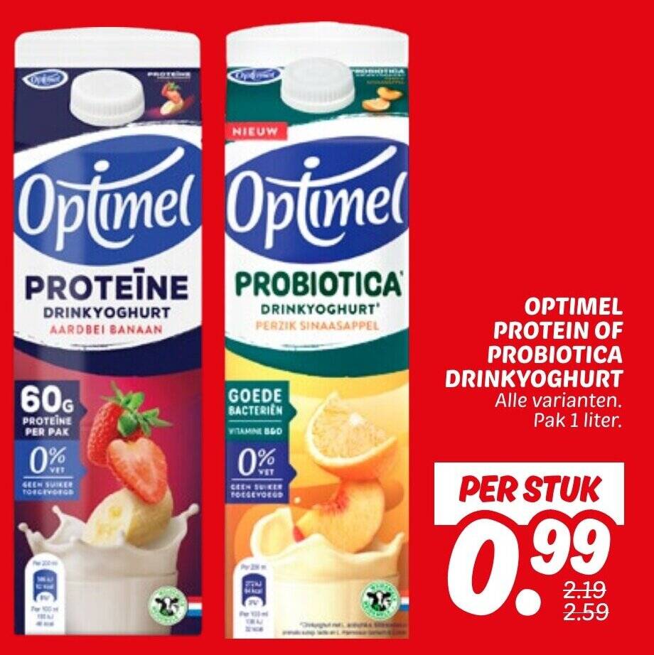 Optimel protein of probiotica drinkyoghurt 1 L aanbieding bij Dekamarkt