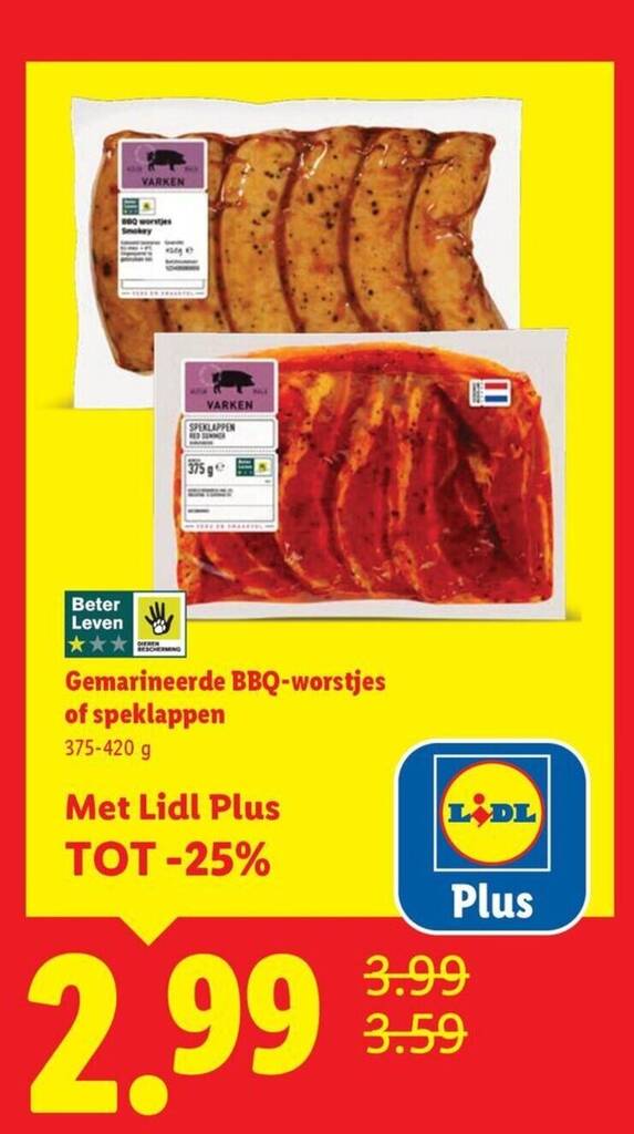 Gemarineerde BBQ worstjes of speklappen 375-420 g aanbieding bij Lidl