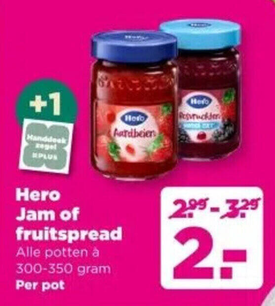 Hero Jam of fruitspread 300 - 350 g aanbieding bij PLUS