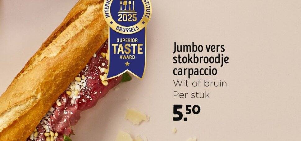 Jumbo vers stokbroodje carpaccio aanbieding bij Jumbo