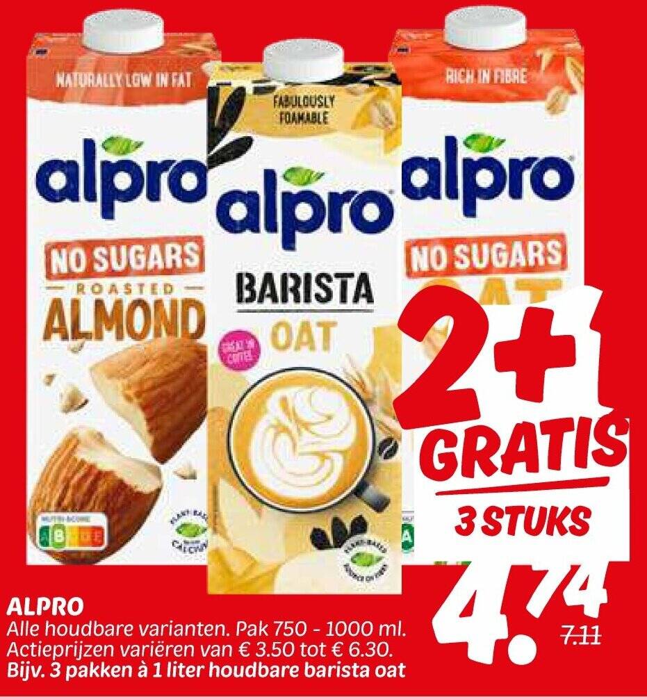 Alpro 750 - 1000 ml 2+1 GRATIS aanbieding bij Dekamarkt