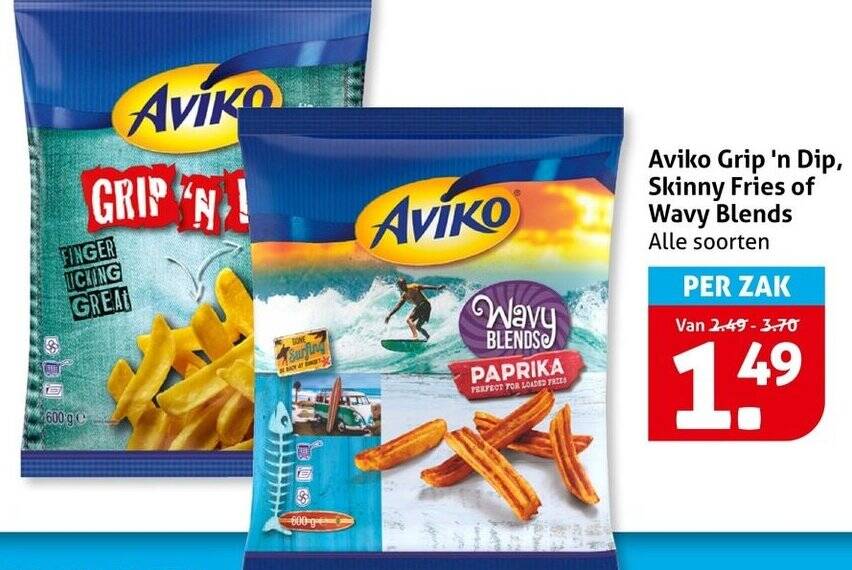 Aviko Grip 'n Dip, Skinny Fries of Wavy Blends aanbieding bij Hoogvliet