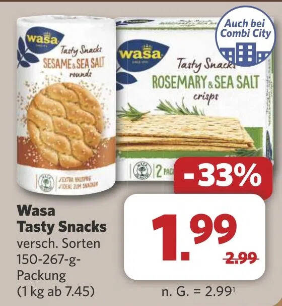 Wasa Tasty Snacks aanbieding bij Combi