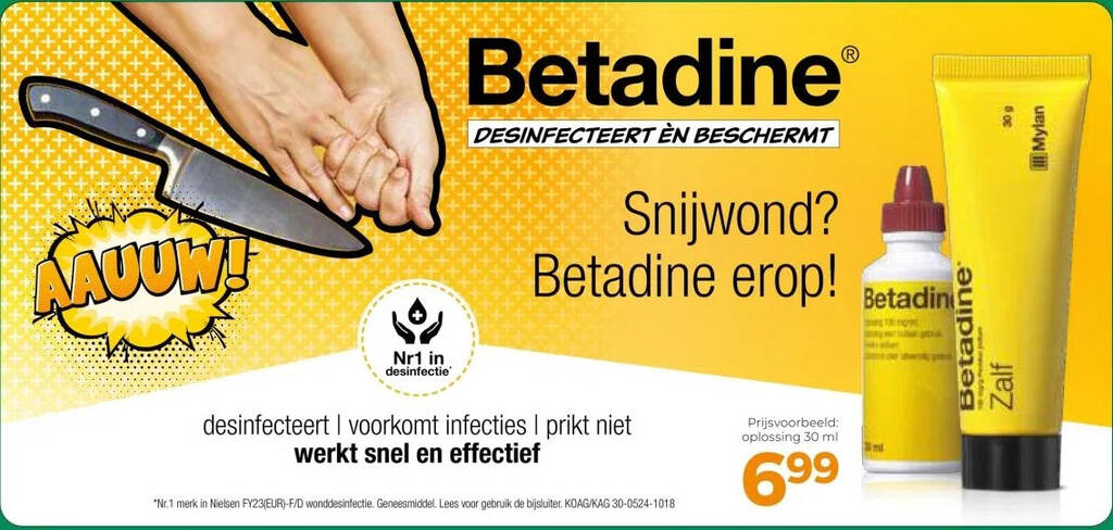 Snijwond? Betadine erop! aanbieding bij Trekpleister