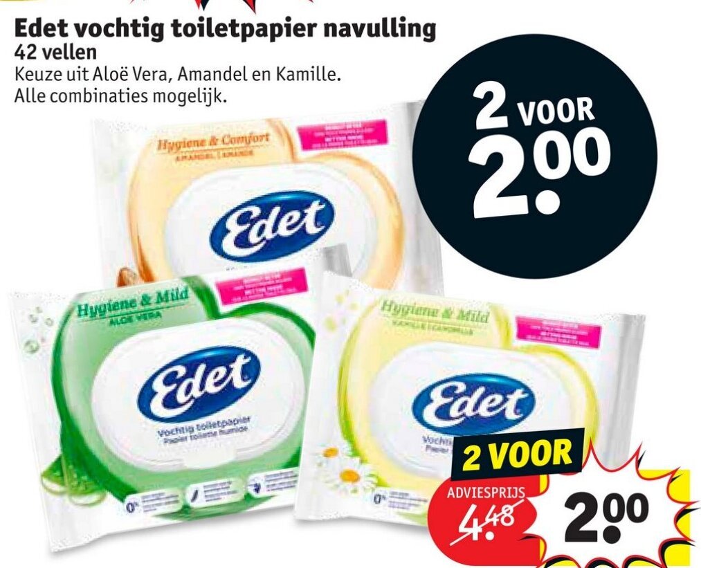 Edet vochtig toiletpapier navulling aanbieding bij Kruidvat