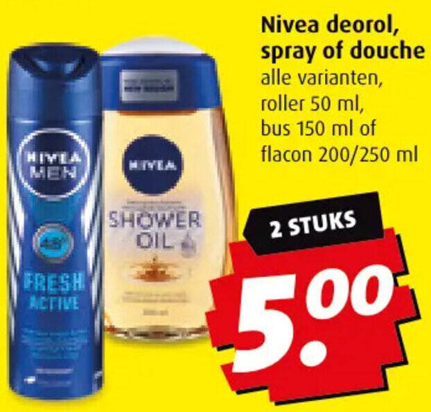 Nivea deorol, spray of douche 50-250 ml aanbieding bij Boni