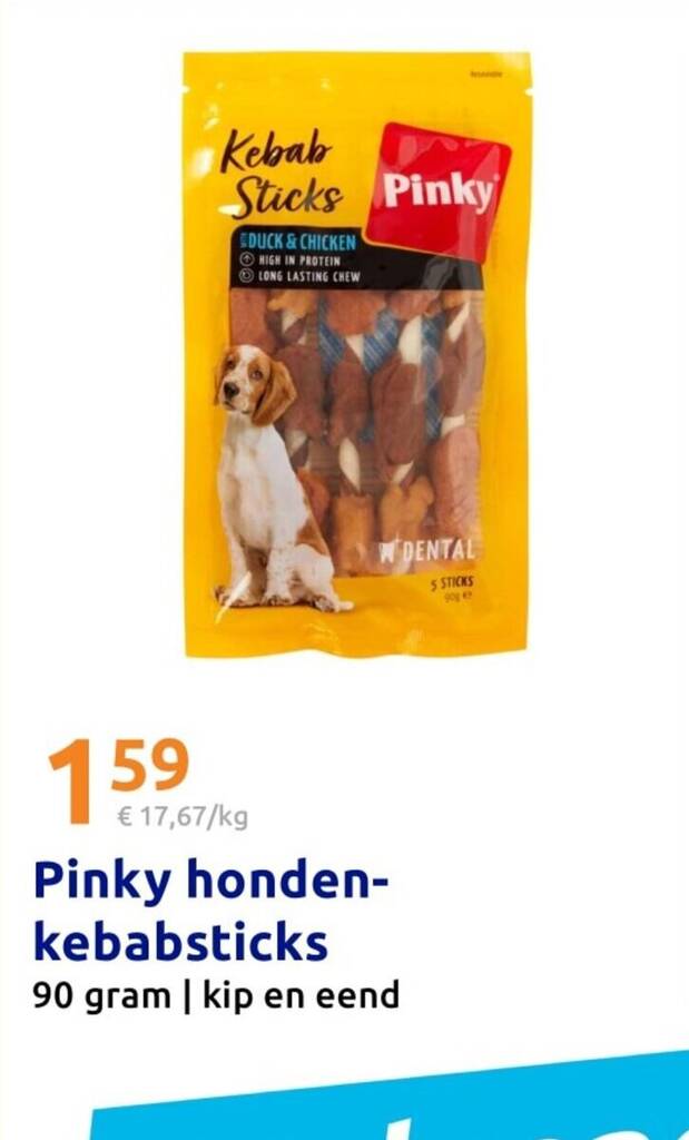 Pinky honden kebabsticks 90 gram aanbieding bij Action